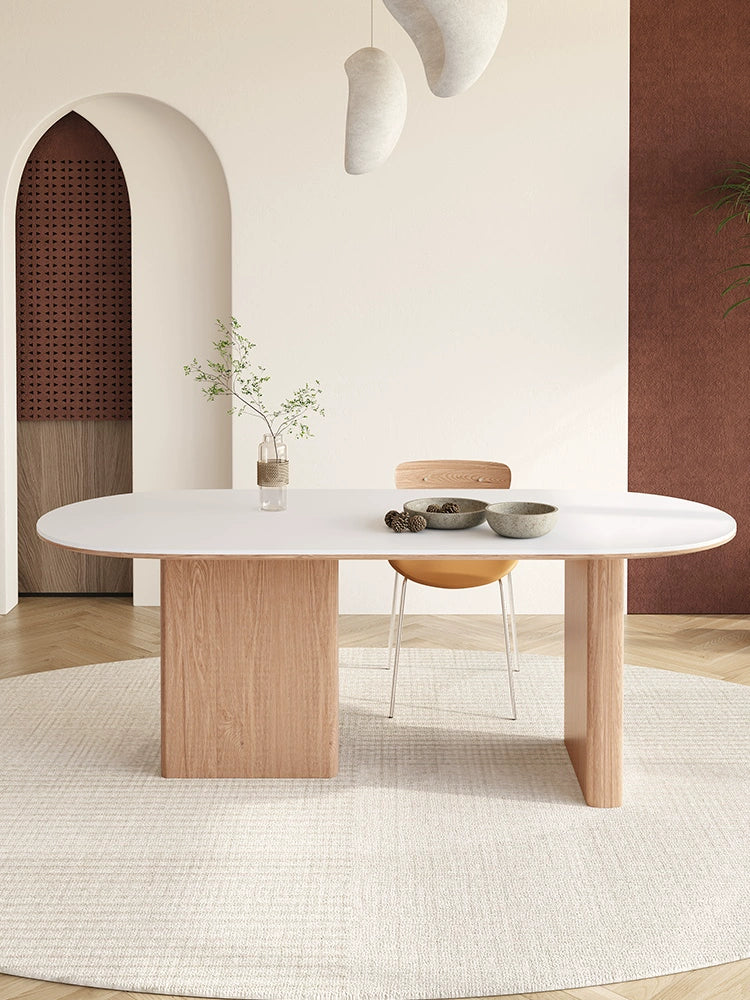 RACHEAL Courtyard Dining Table Pure Slinter Stone Marble Peninsula Isl ...