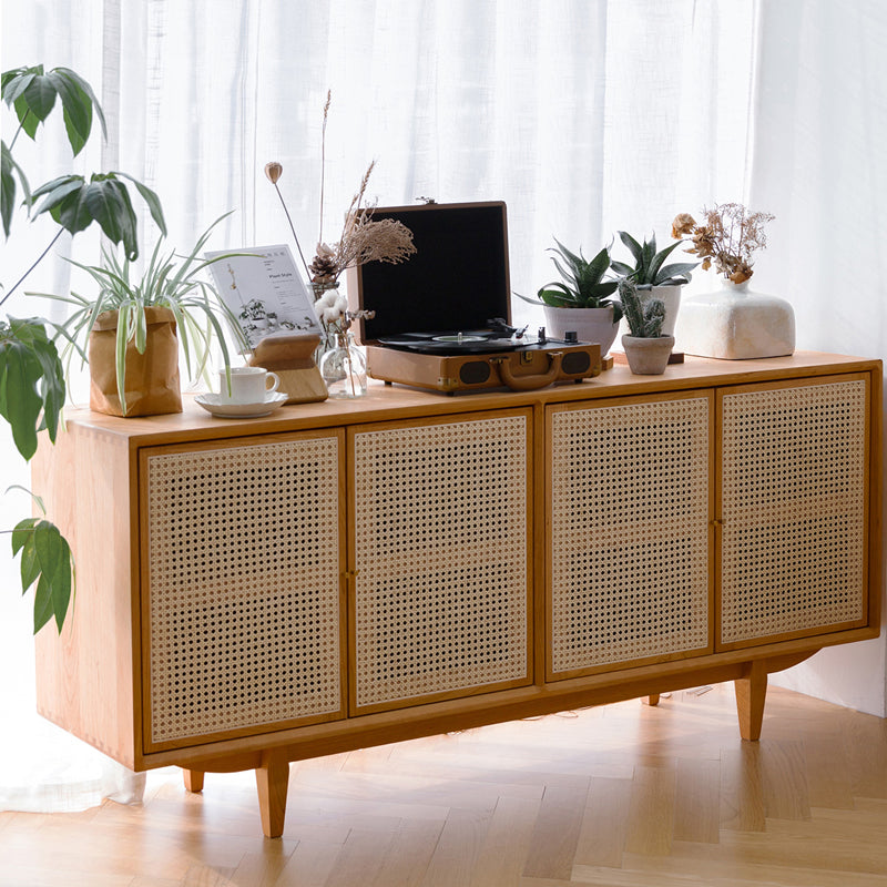 INGRAM COURTYARD Scandinavian Japanese Solid Wood Rattan Side Cabinet ...